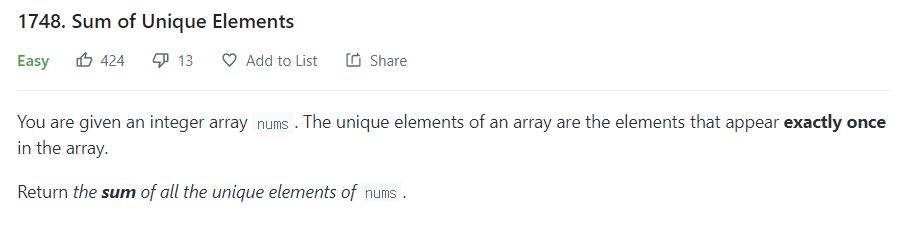 Leetcode 1748 Sum Of Unique Elements PYTHON 