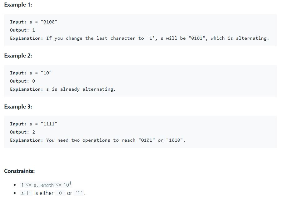Leetcode 1758 Minimum Changes To Make Altenating Binary String