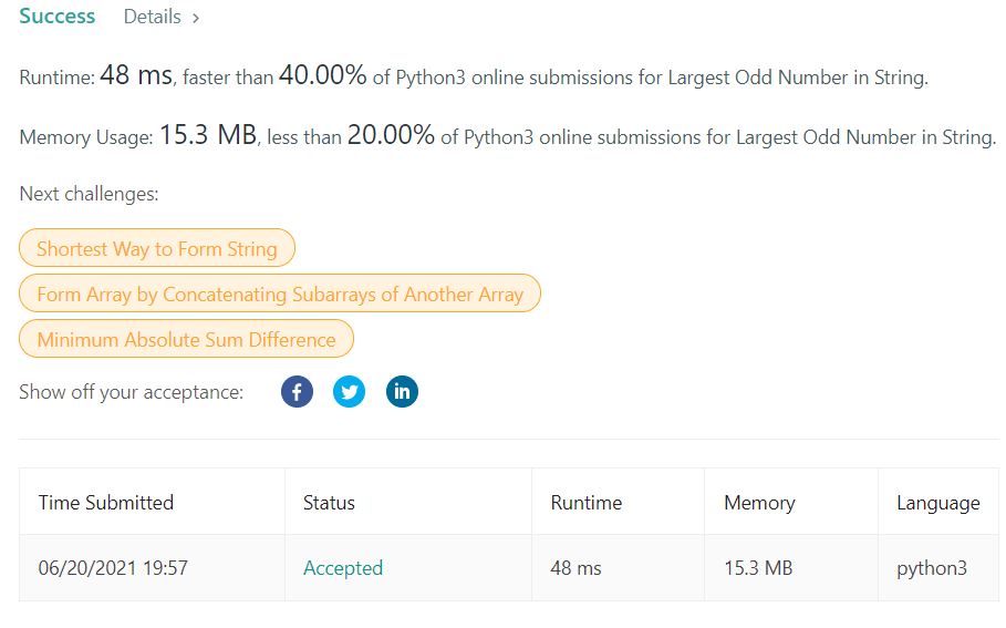 Leetcode 1903 Largest Odd Number In String python 