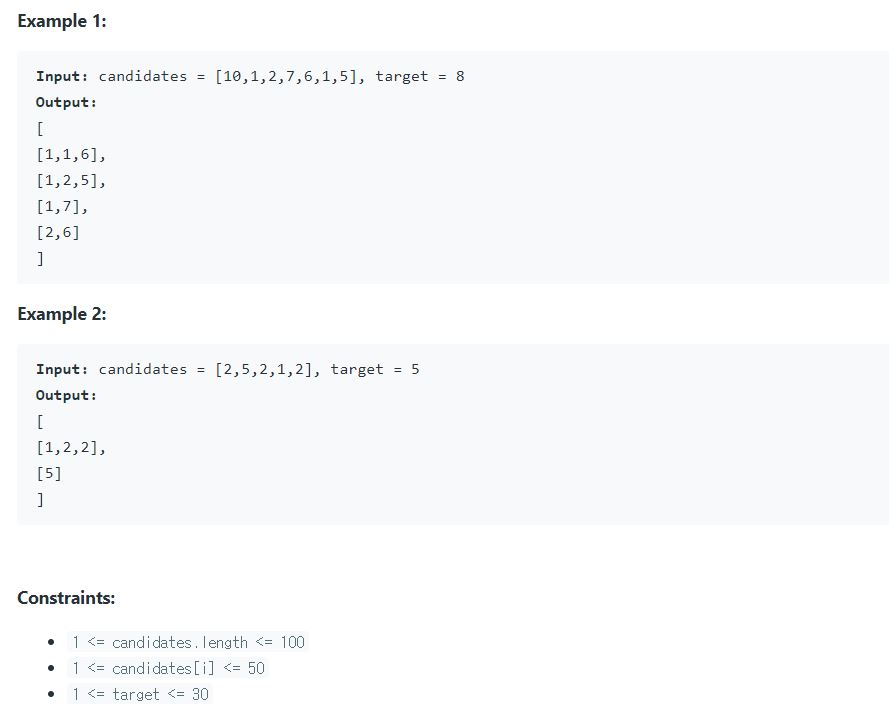 Leetcode 40 Combination Sum II python 