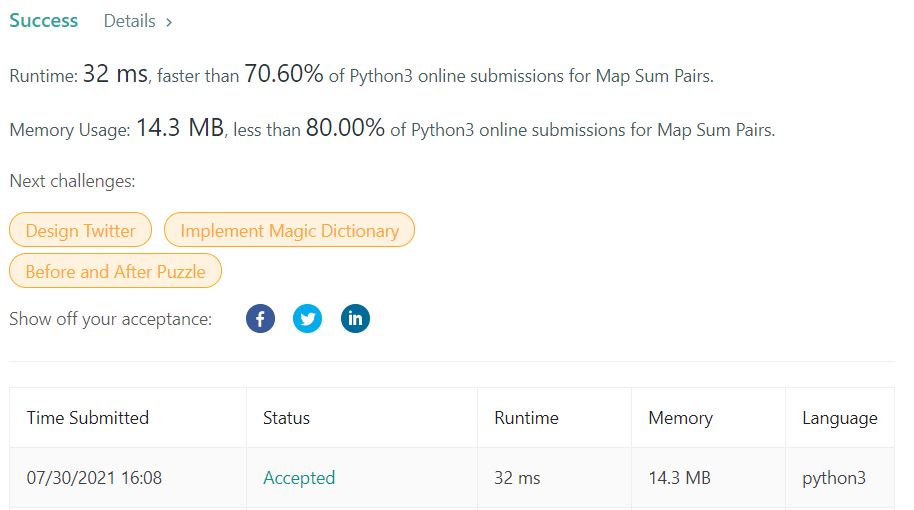Leetcode 677 Map Sum Pairs PYTHON 